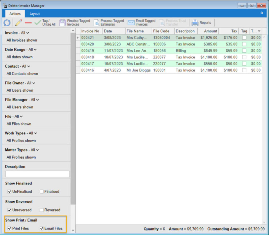 Invoice Manager - FilePro Legal Practice Management Software