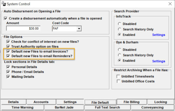 System Control - FilePro Legal Practice Management Software
