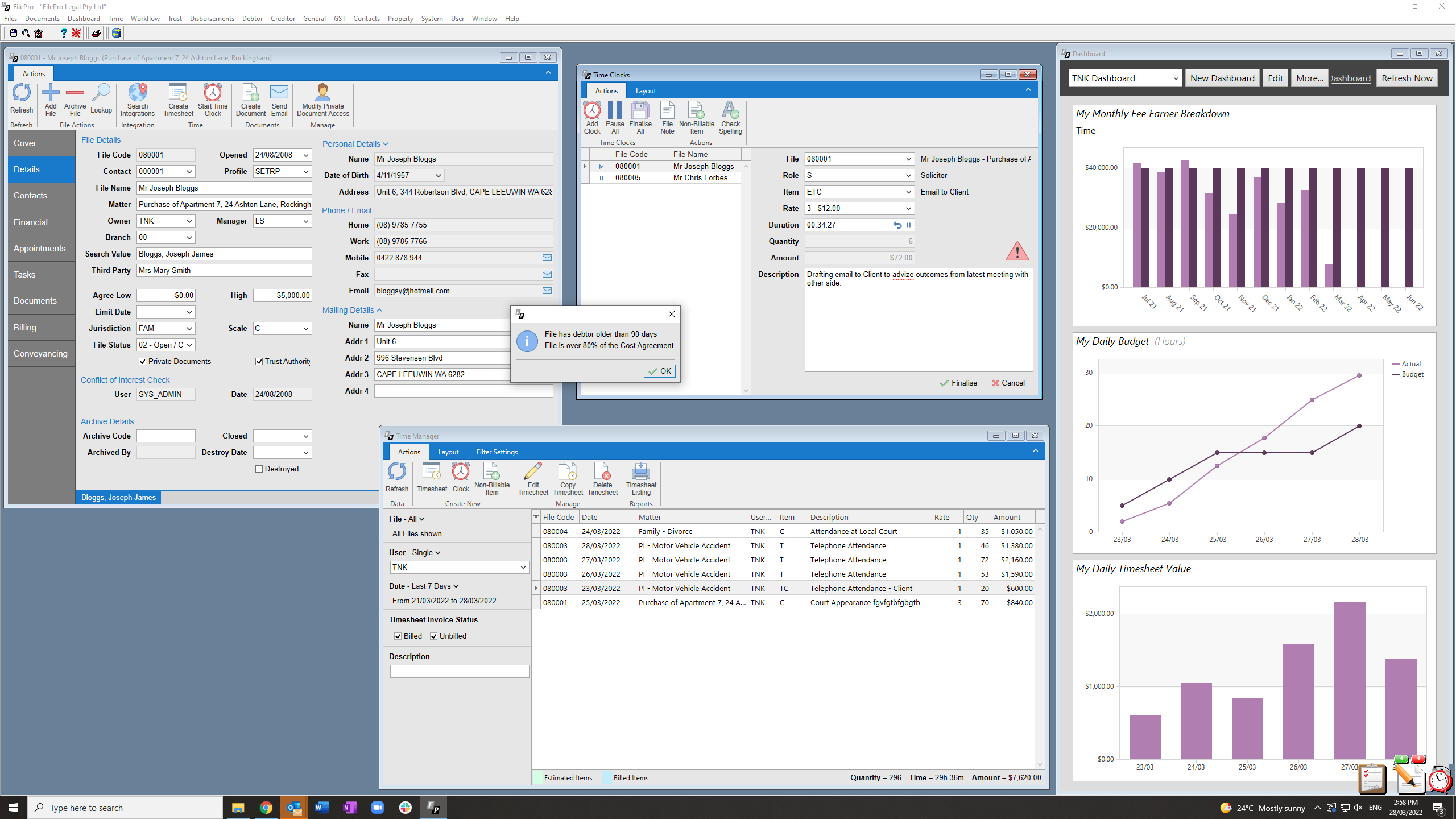Sample Screen Shot - Time Management - FilePro Legal Practice ...